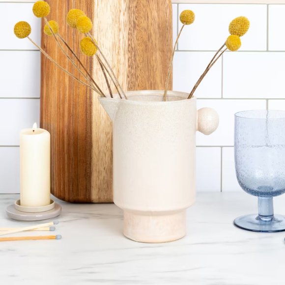 Creative Co-Op | Accents | Creative Coop Beige Modern Stoneware Pitcher ...